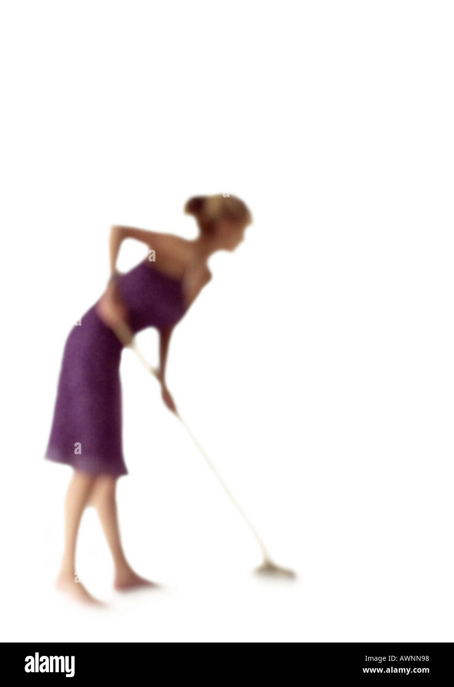 Silhouette of woman mopping floor, on white background, defocused Stock ...