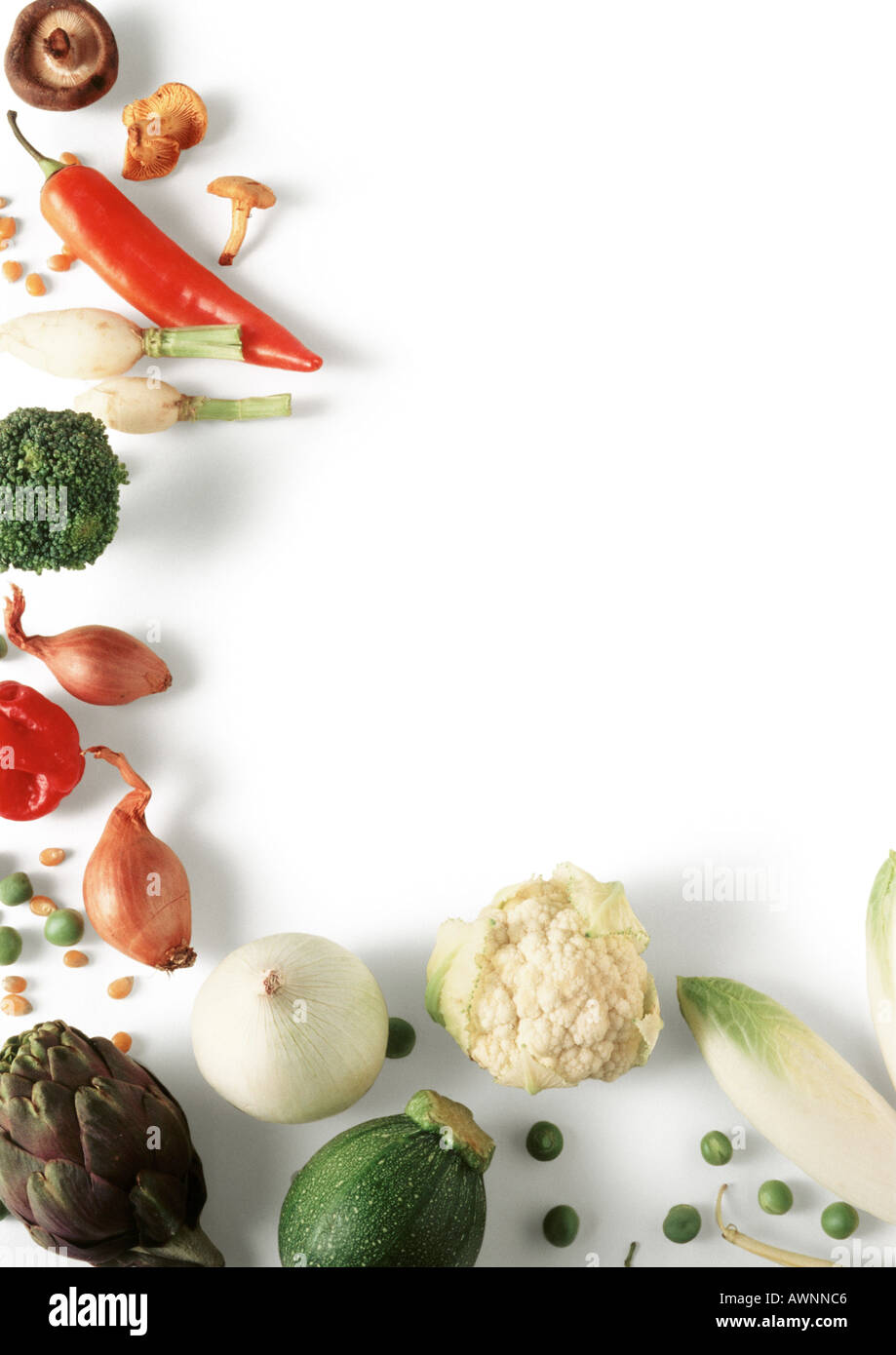 Various vegetables laid out in L shape Stock Photo - Alamy