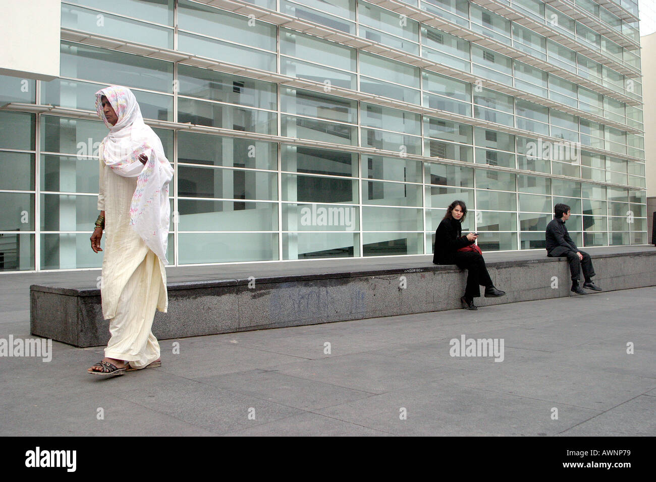 Multicultural People in front of the Museum Macba in Raval quarter in ...