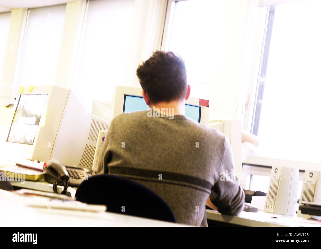 Man working at computer, rear view Stock Photo - Alamy