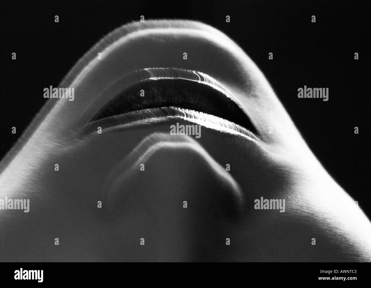 Lower part of woman's face, upside down, close-up, B&W Stock Photo - Alamy