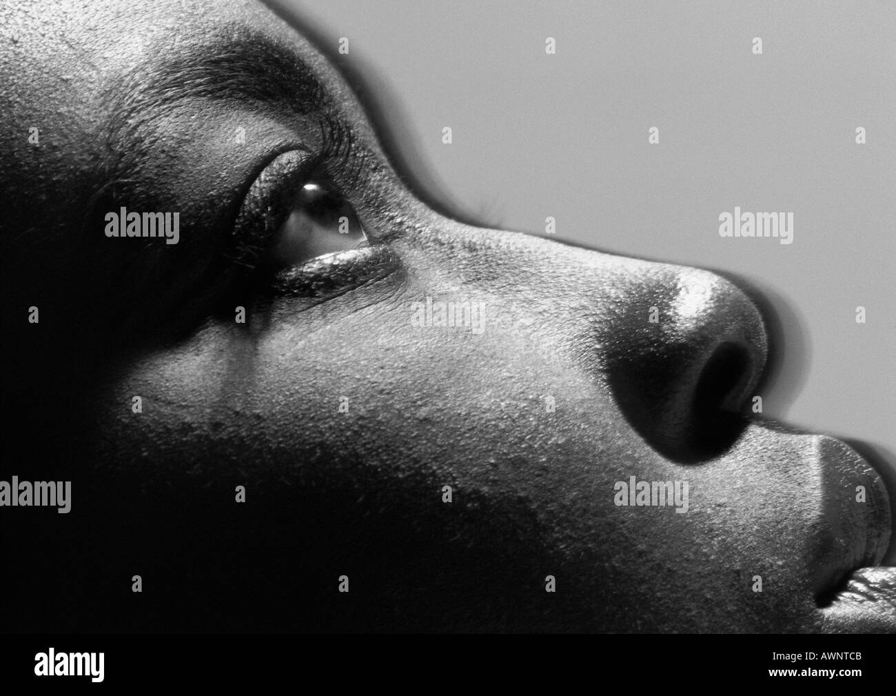 Woman's face, side view, close-up, B&W Stock Photo - Alamy