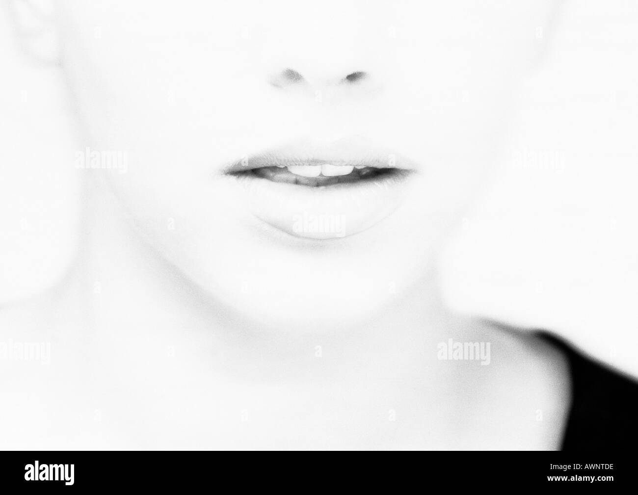 Lower part of woman's face, close-up, B&W Stock Photo - Alamy