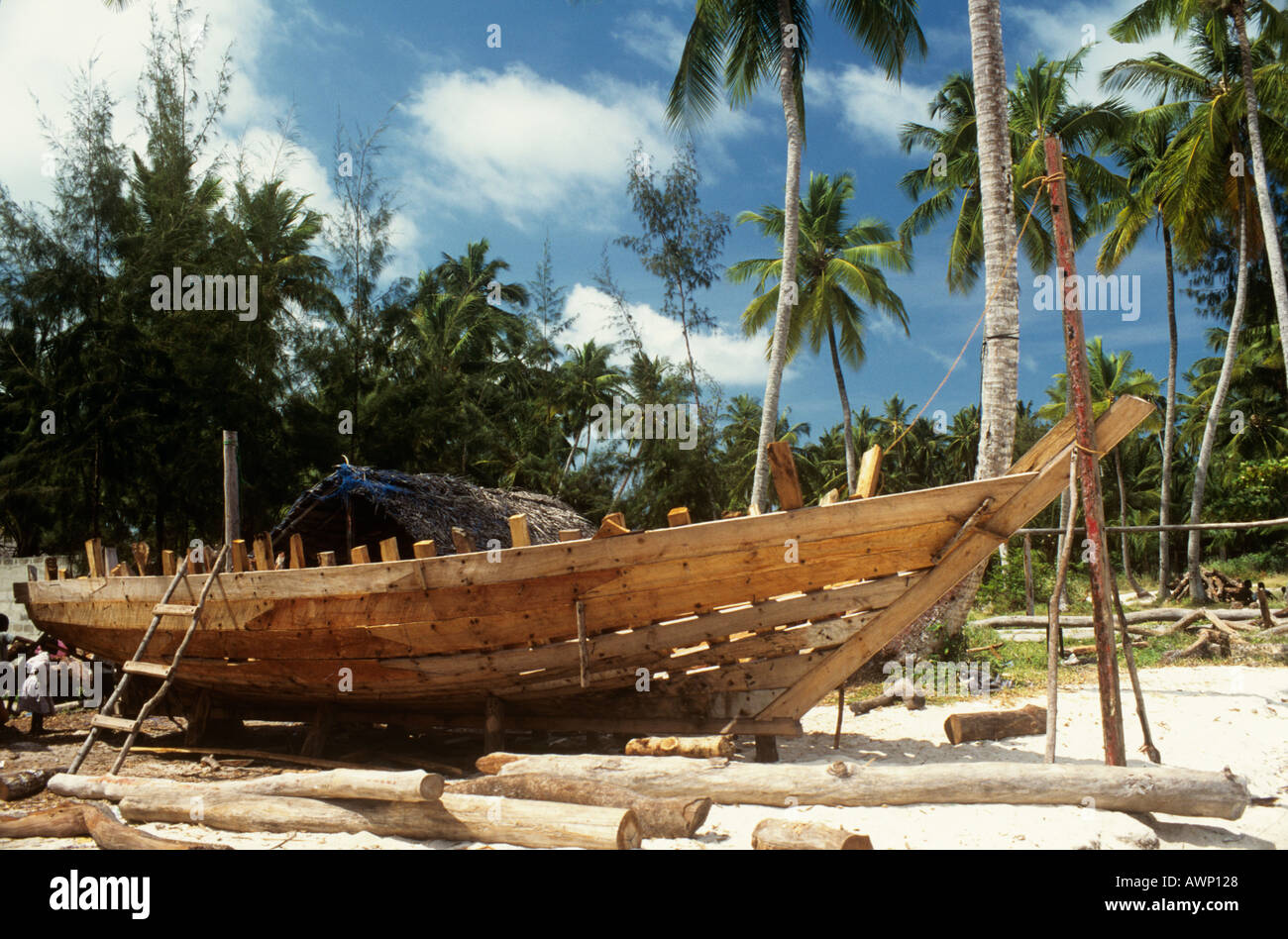 Building a traditional wooden dhow on the beach at Nungwi on the north ...