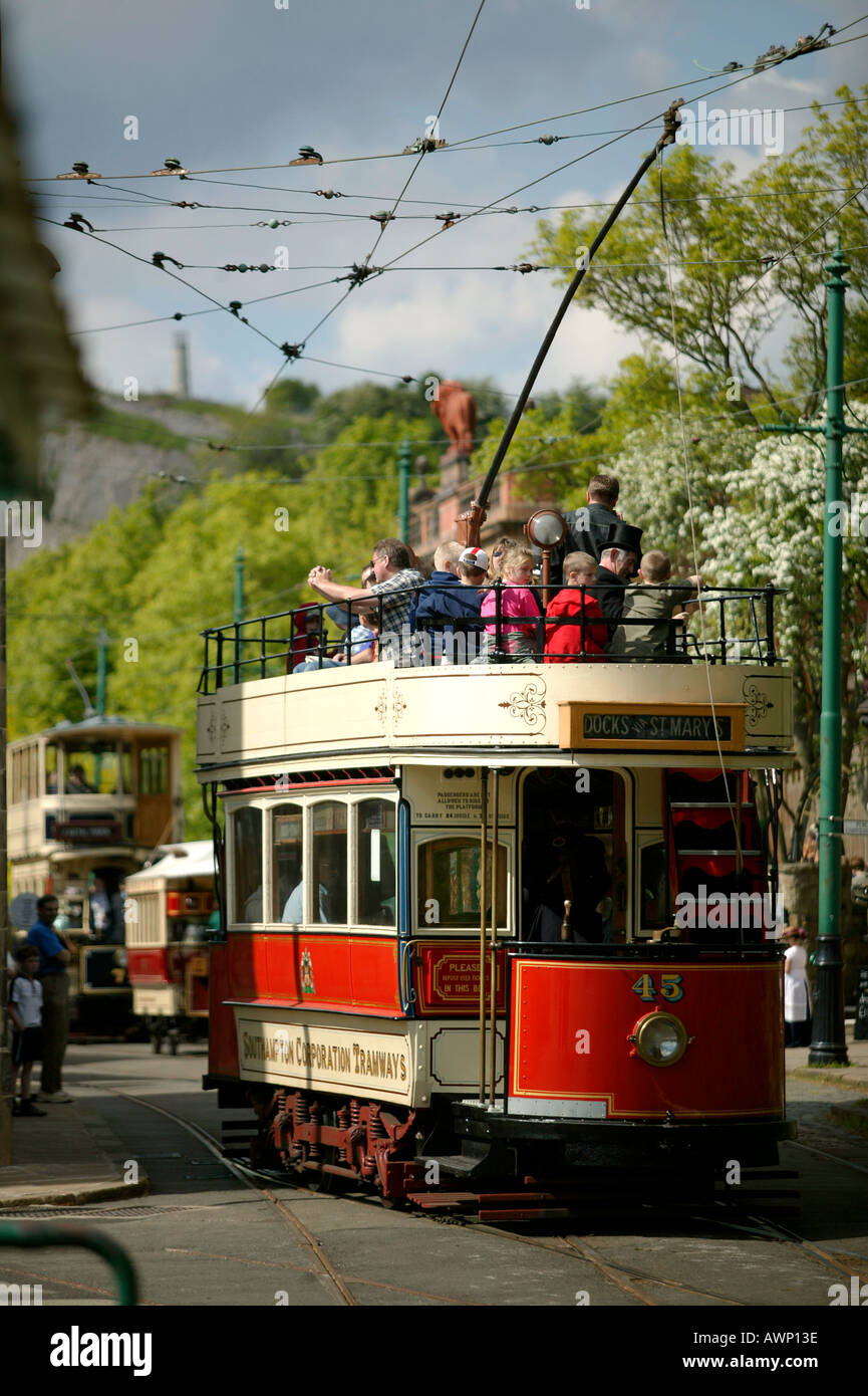 Tram at NATIONAL TRAMWAY MUSEUM CRICH DERBYSHIRE ENGLAND UK Stock Photo ...