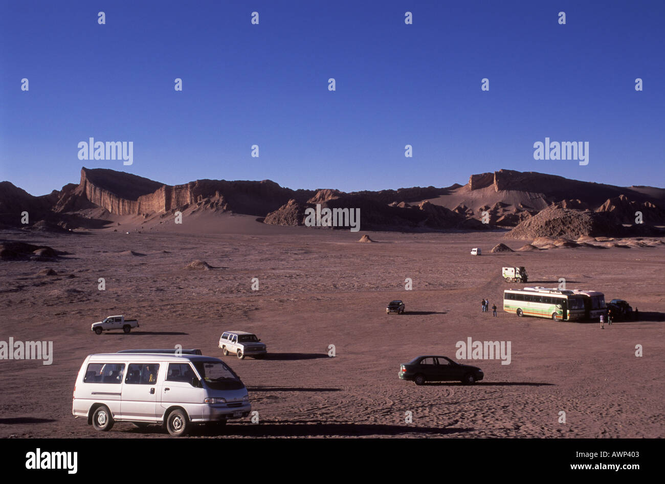 Atacama Desert Chile South America tourist mini bus takes holidaymakers ...