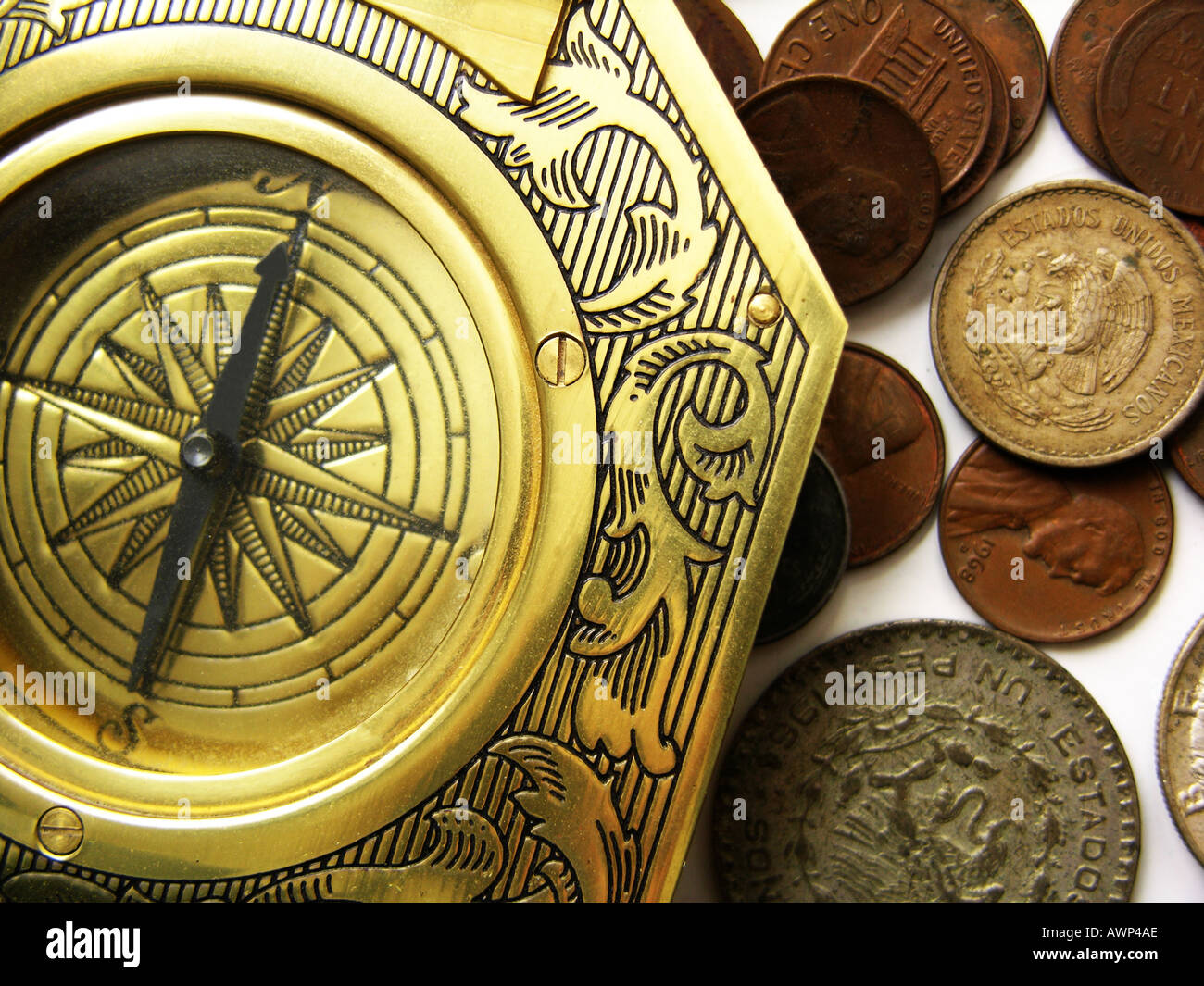 Compass and Money Stock Photo - Alamy