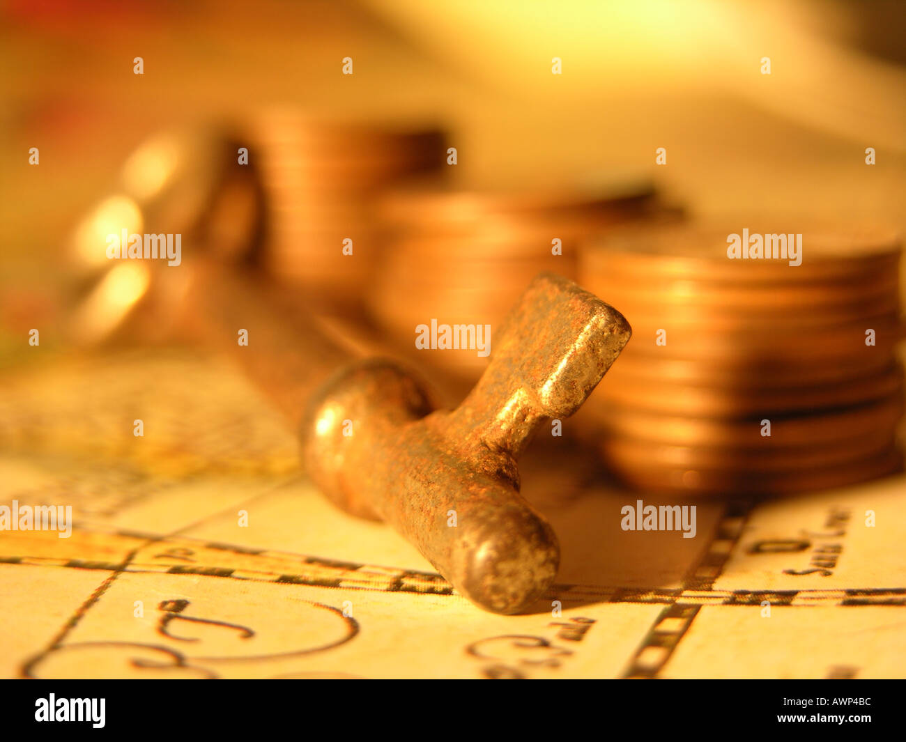 Key and Coins Stock Photo - Alamy