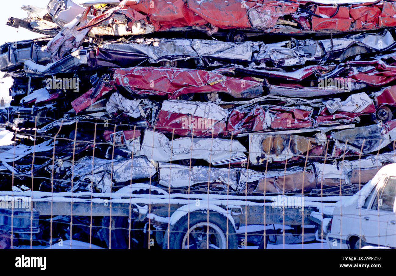 Stack of crushed cars Stock Photo - Alamy