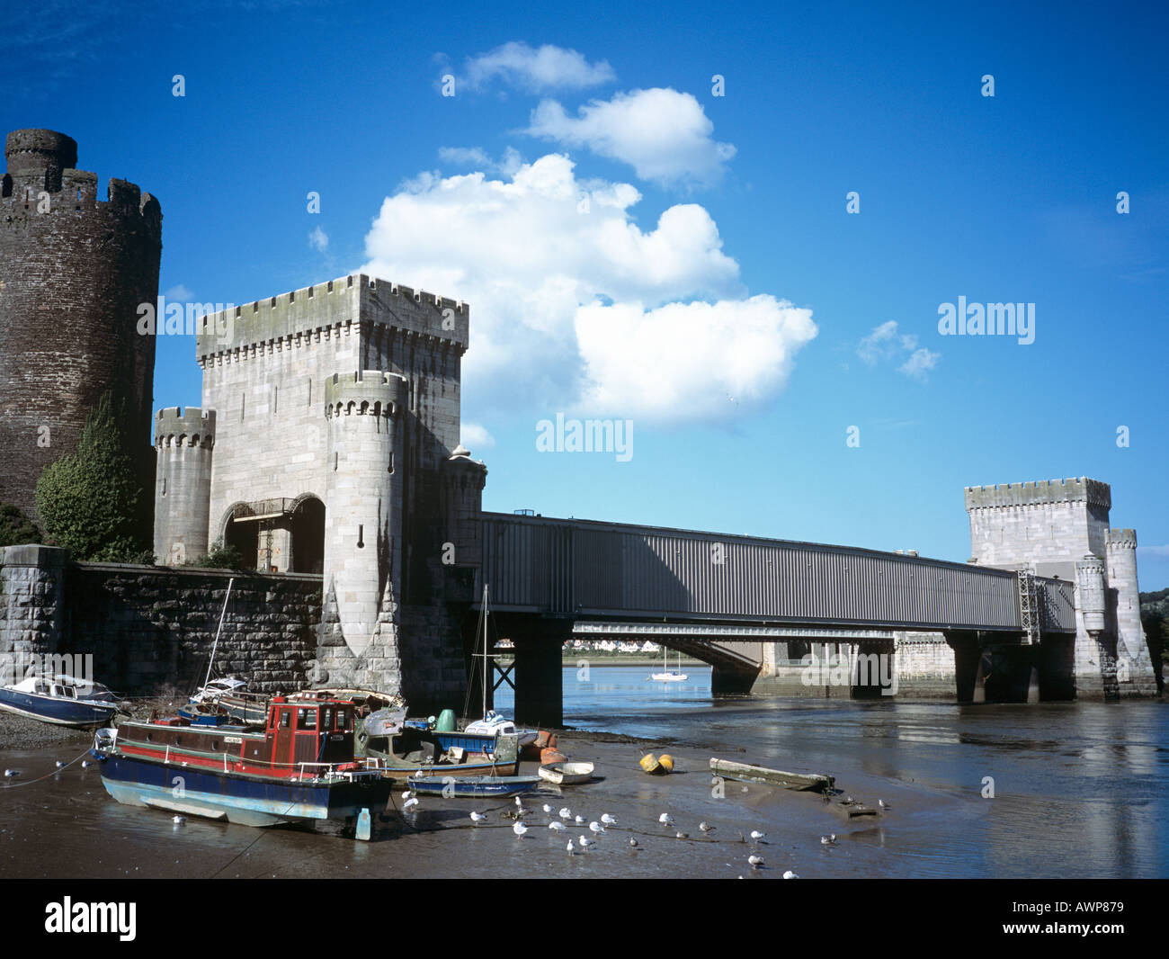 TUBULAR RAILWAY BRIDGE 1848 built by Robert Stephenson across the Afon ...
