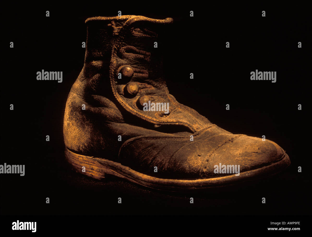 Worn aged vintage old historical nostalgia button up boot hi-res stock ...