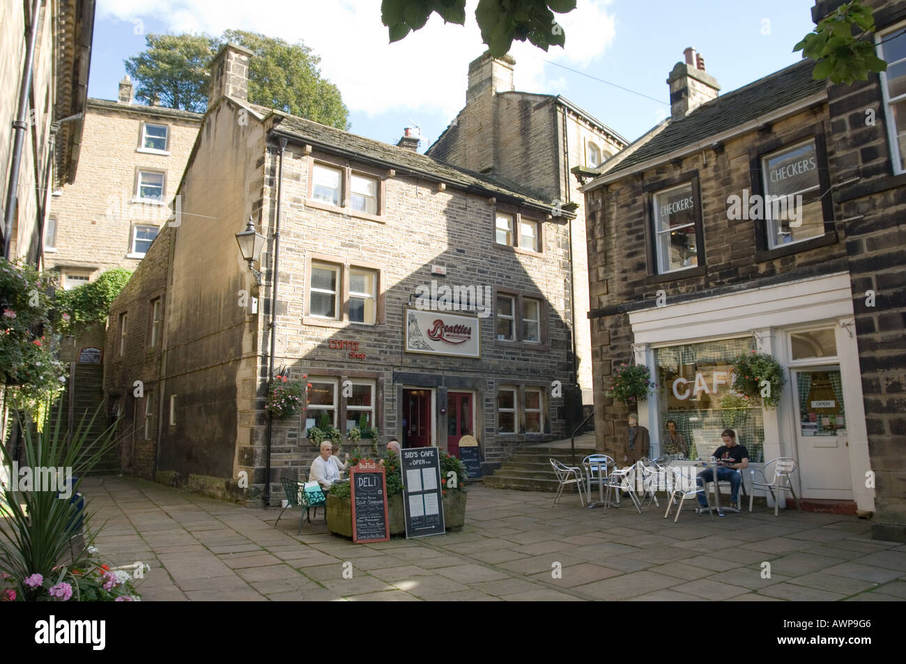 Church Terrace and Sid's Cafe in Holmfirth Stock Photo - Alamy