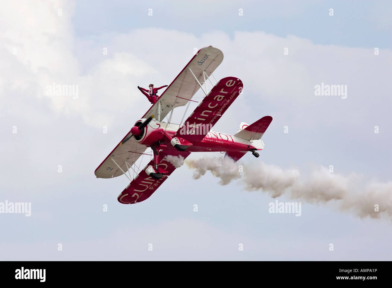 A Boeing PT17 Stearman biplane with wing walker Stock Photo - Alamy