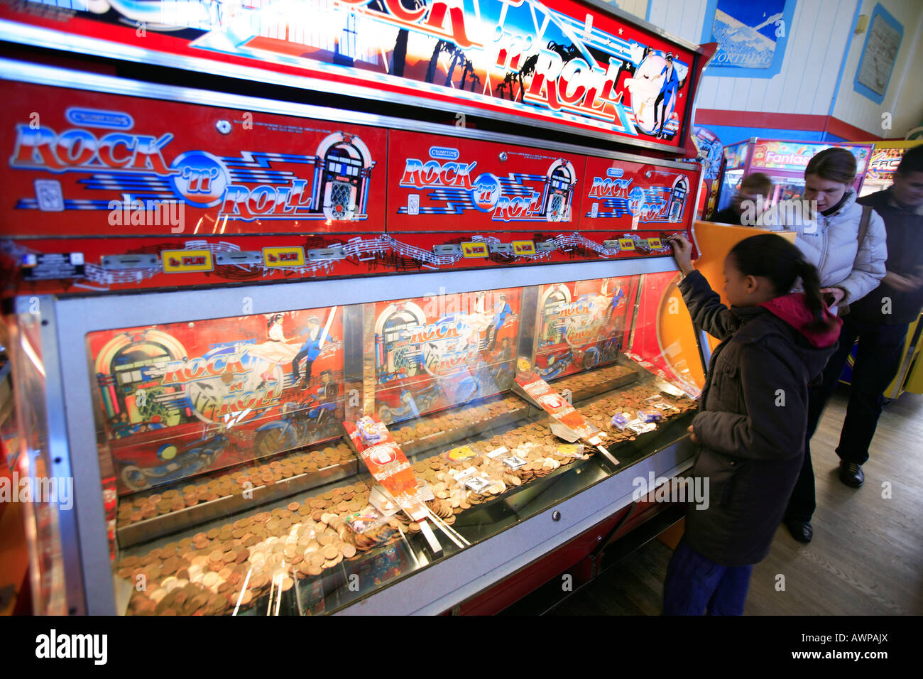 united kingdom west sussex worthing interior of the amusement arcade on ...