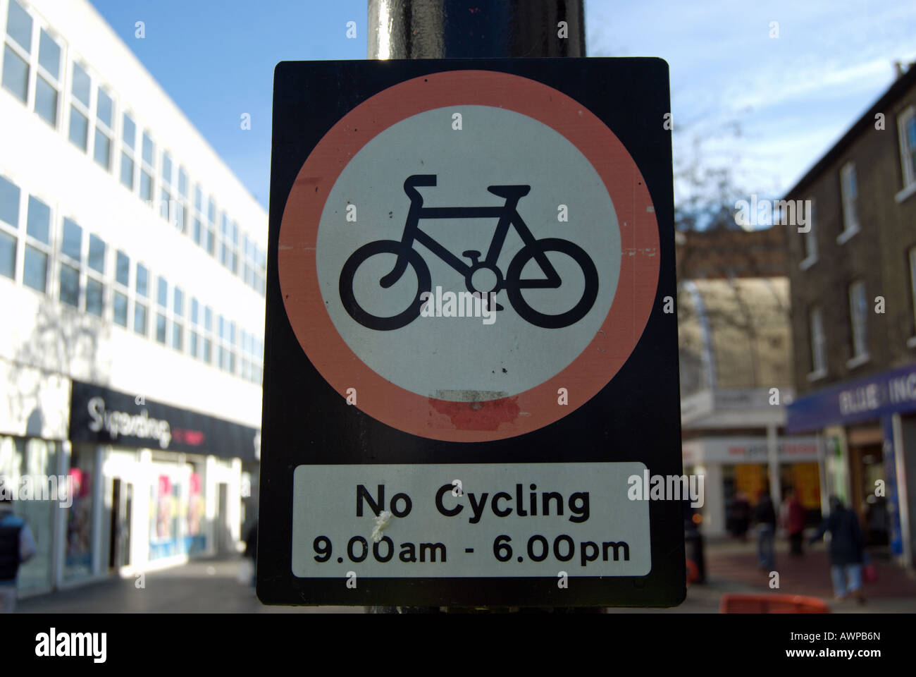british no cycling sign with times when cycling is not permitted ...
