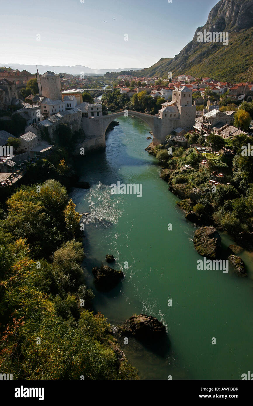 Historic centre and famous "Old Bridge, " landmark in Mostar, Bosnia ...