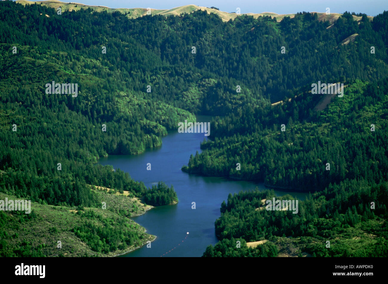 Aerial of Kent Lake Mount Tamalpais Mount Tamalpais State Park Marin ...