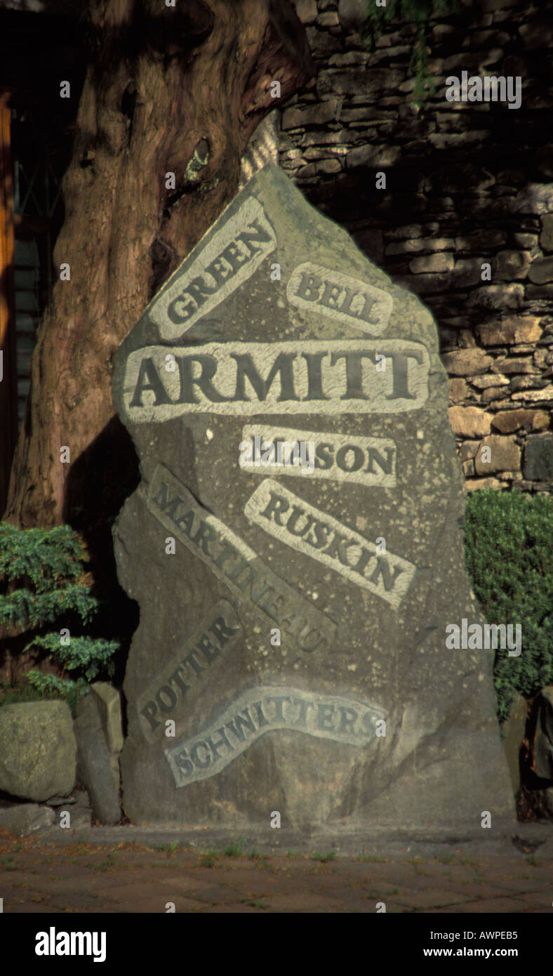 Standing stone at the entrance of the Armitt Museum advertising ...