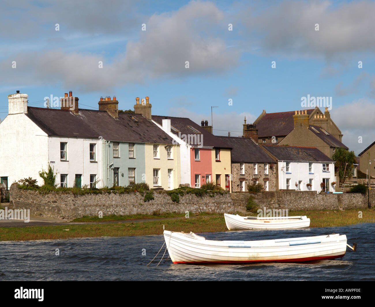 River Ffraw and the village of Aberffraw Anglesey North West Wales ...