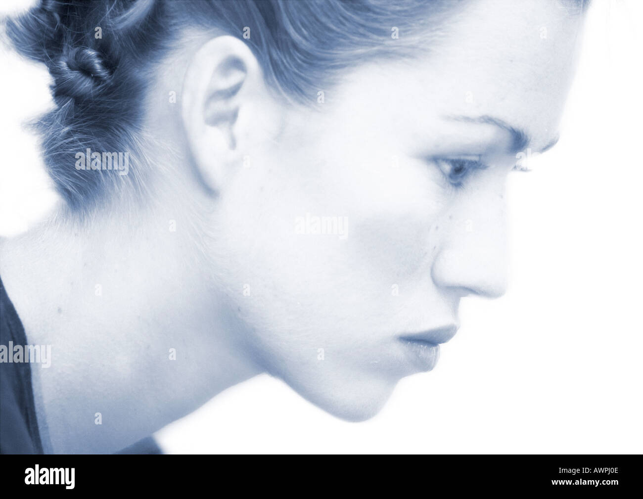 Woman's face, side view, close-up, b&w Stock Photo - Alamy