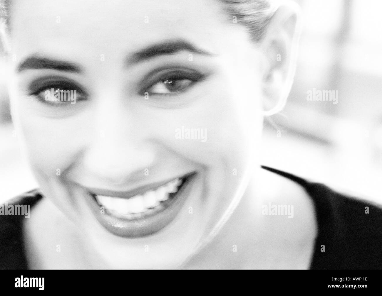 Portrait woman smiling wearing face Black and White Stock Photos ...