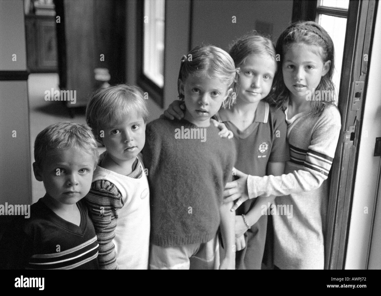 Five children side by side, portrait, b&w Stock Photo - Alamy