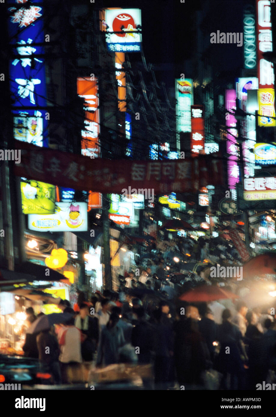 Crowded street at night, high angle view Stock Photo - Alamy