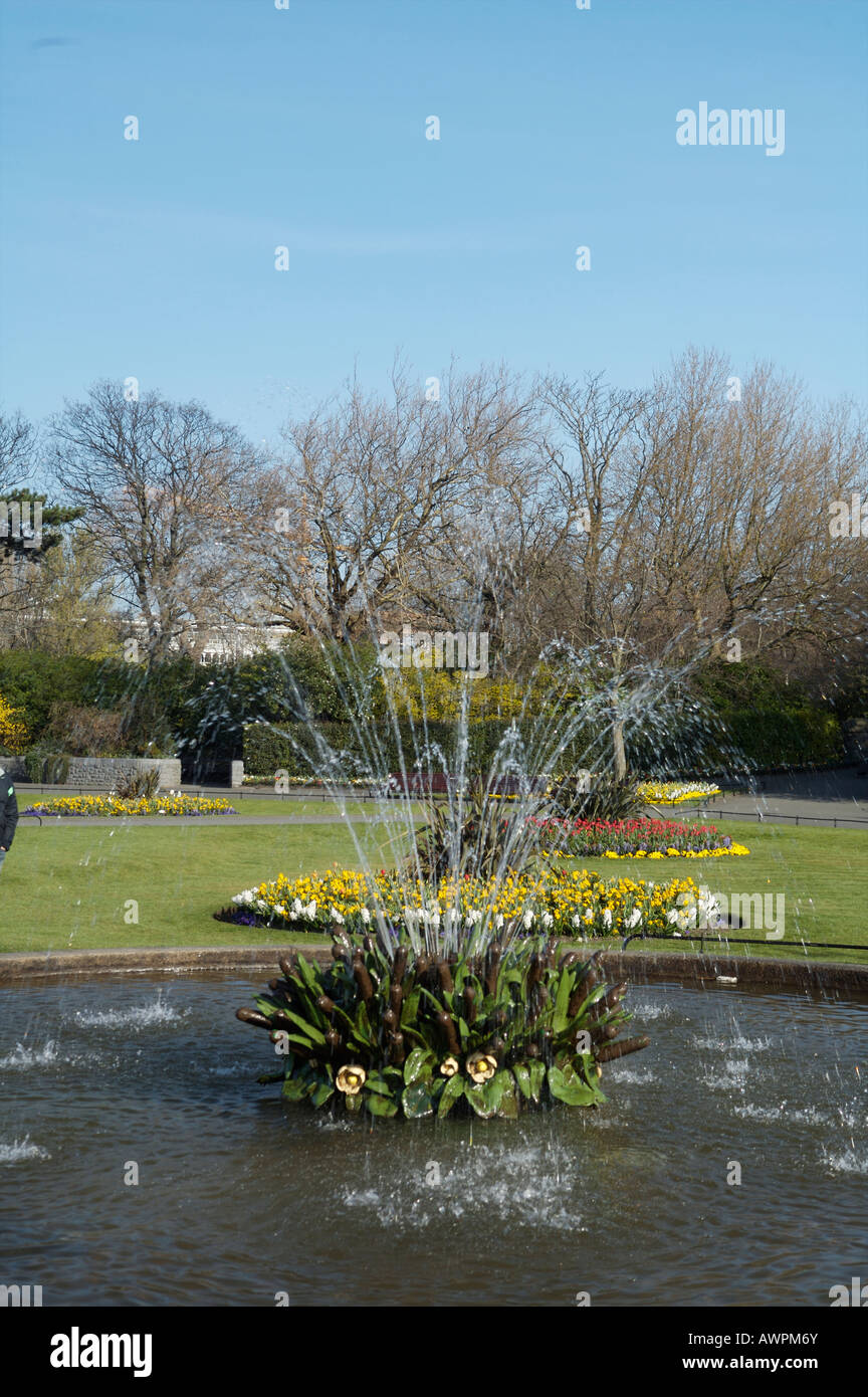 A fountain in St. Stephen's Green park in Dublin Ireland with a pond ...