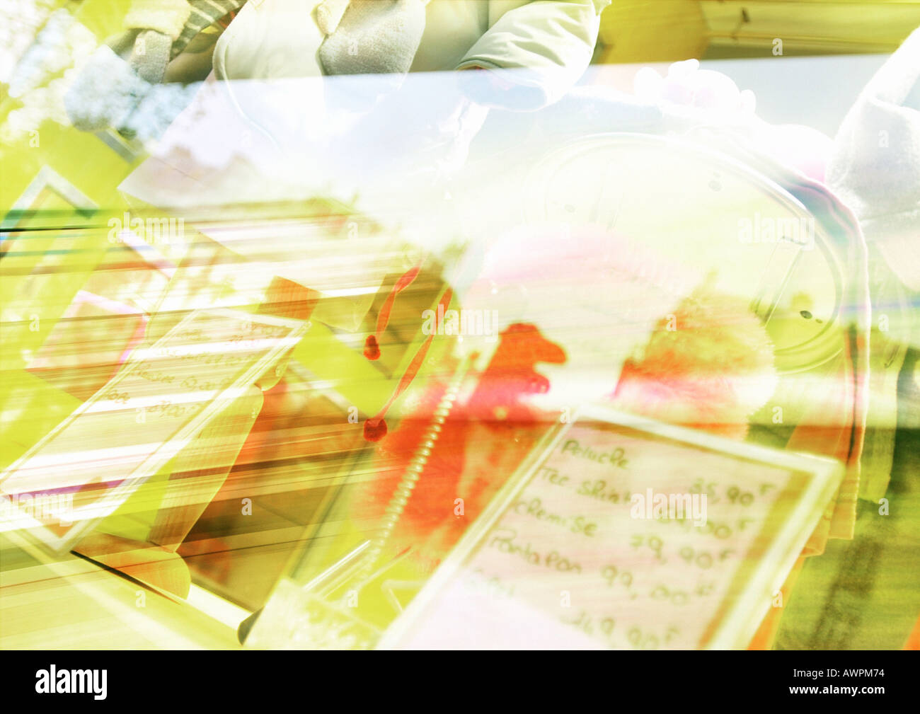 Prices displayed on sign, superimposed pictures, blurred Stock Photo ...