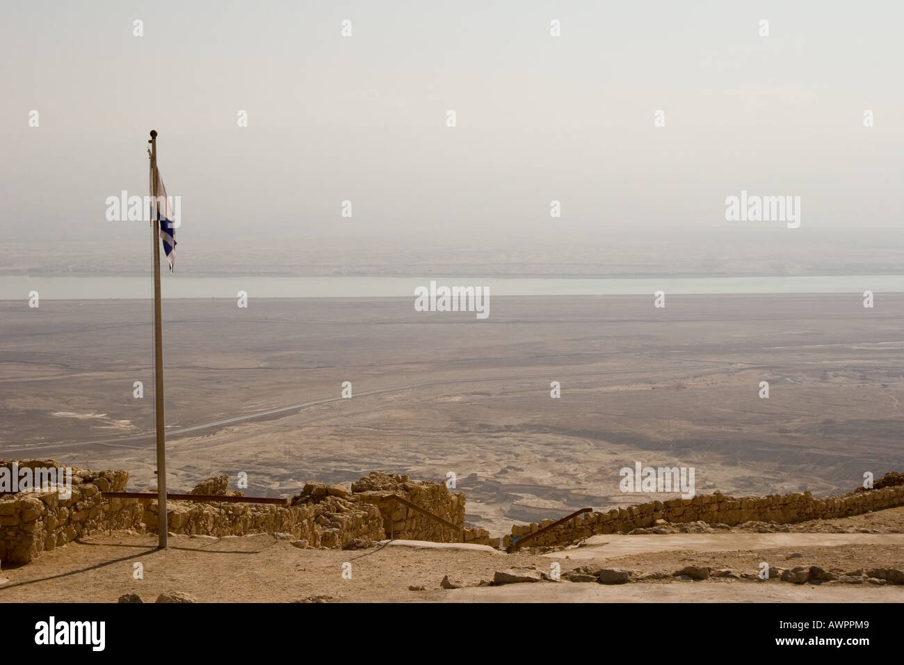 Stock Photo View of the Judean Desert Dead Sea and Israeli Flag Atop of ...