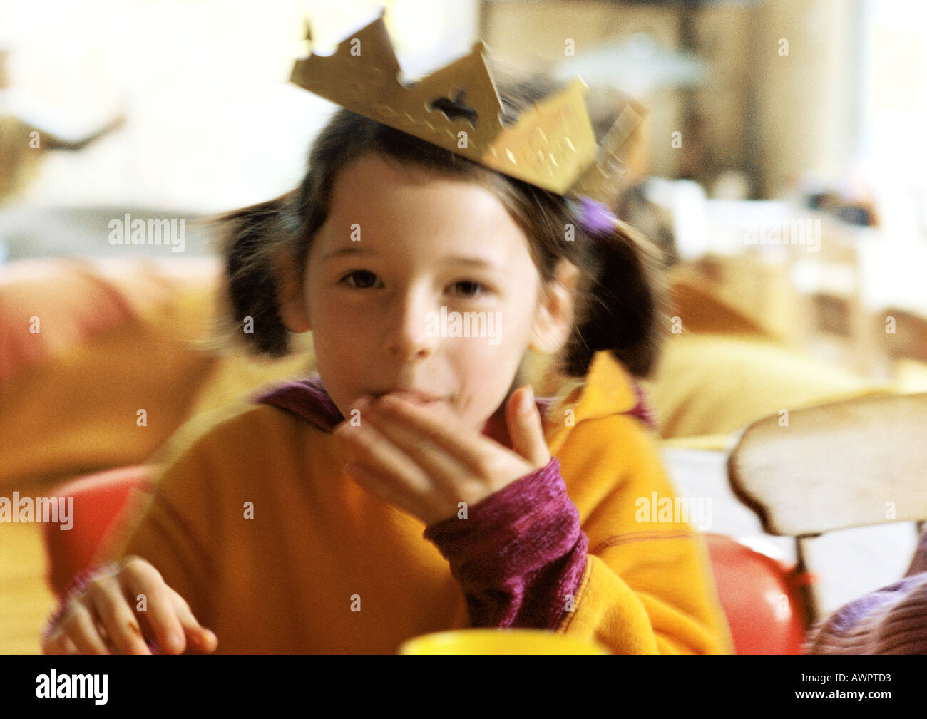 Child with paper crown on head, portrait Stock Photo - Alamy