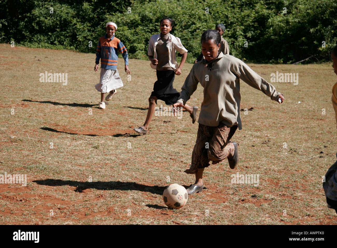 ETHIOPIA Girls playing football at school of Mihur Eyesus Orthodox ...