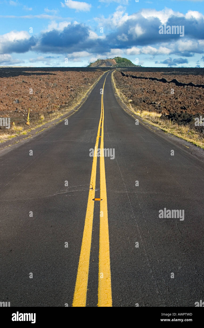 Saddle Road and Pu`u Huluhulu, an old cinder cone created by Mauna Kea ...