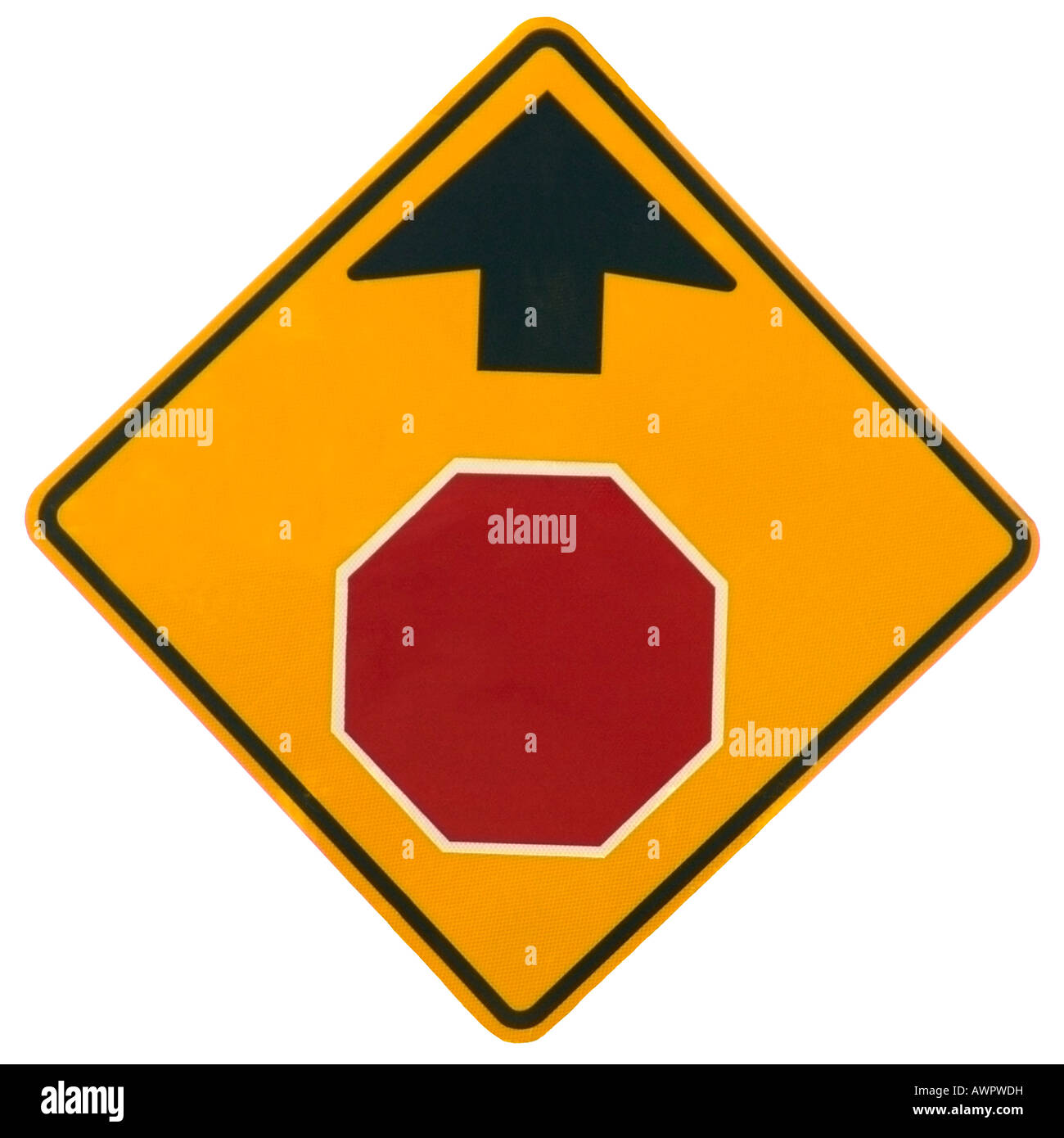 Yellow traffic warning sign arrow stop sign symbol Stock Photo - Alamy