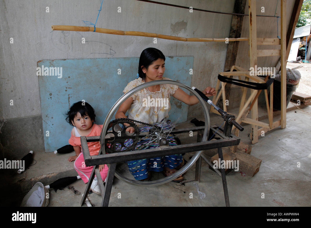GUATEMALA Woman spinning thread Santa Catarina Palopo on Lake Atitlan ...