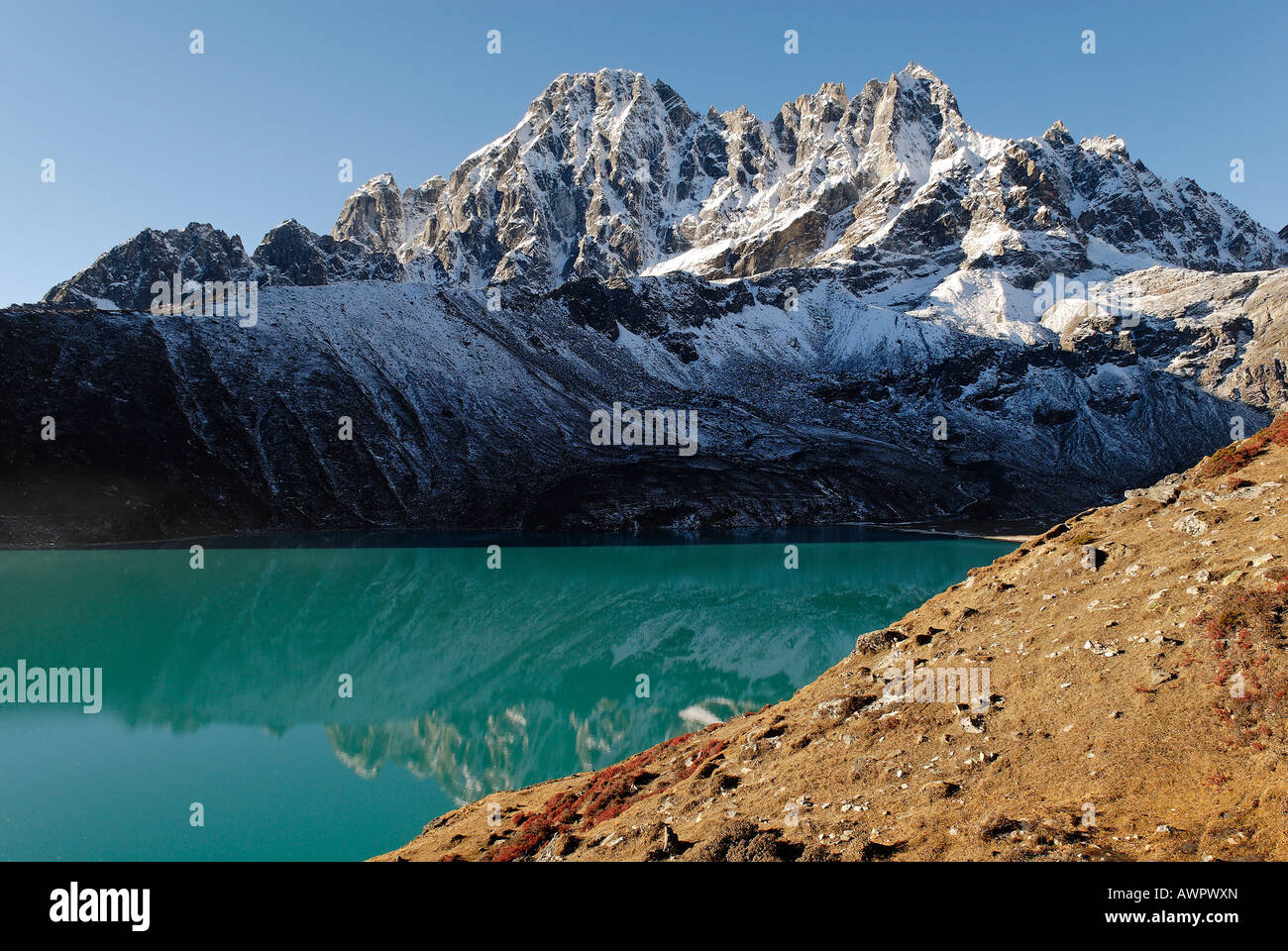 Holy lake Dudh Pokhari near Gokyo and Pharilapche(6017), Sagarmatha ...