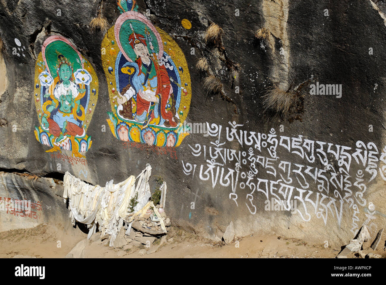 Religious painting, Bhote Koshi Tal, Sagarmatha National Park, Khumbu ...