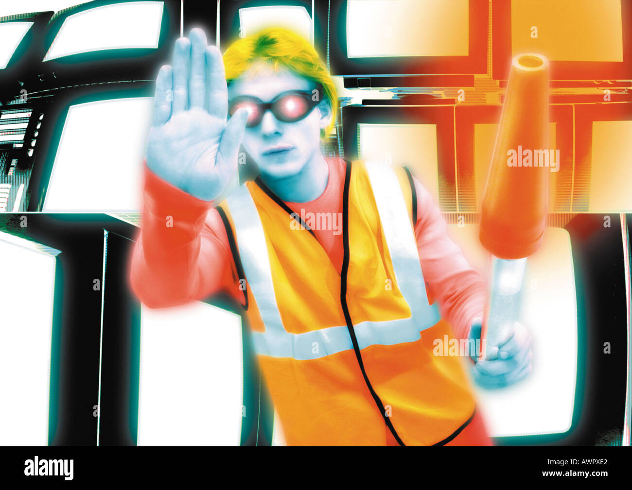 man hands with virtual screens Stock Photo - Alamy