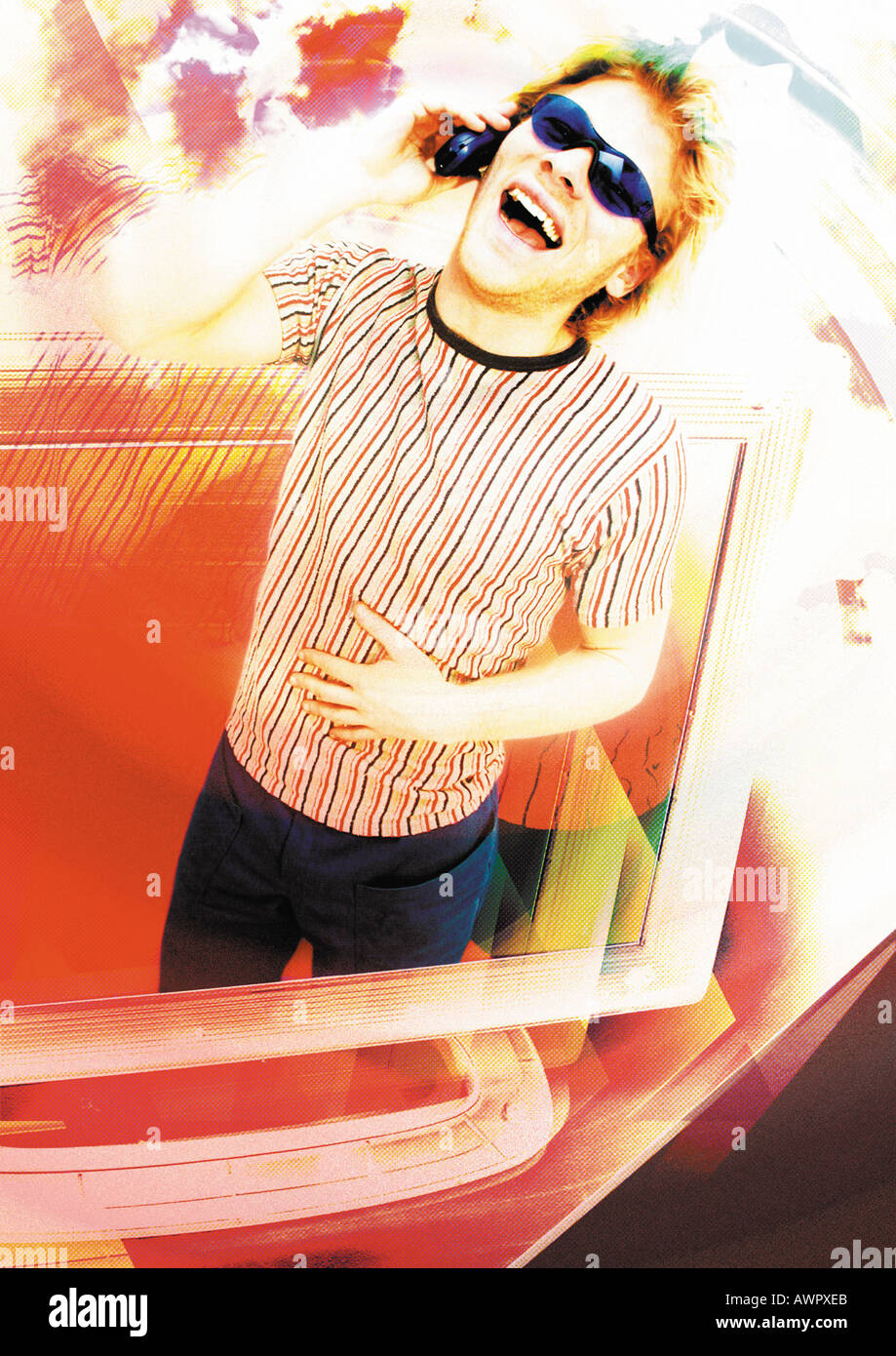 Man emerging from phone hi-res stock photography and images - Alamy