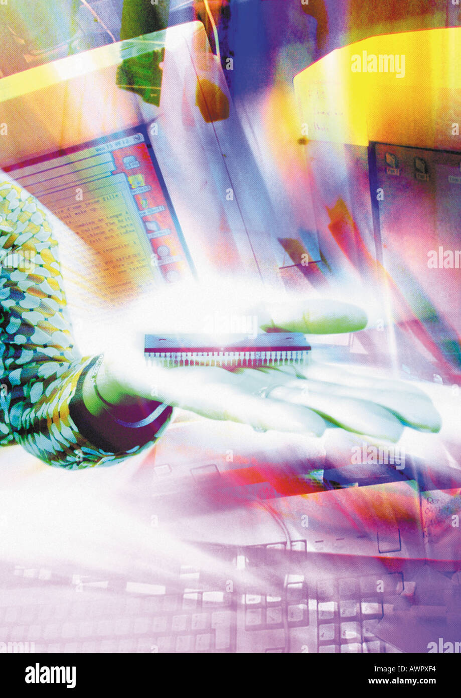 Hand holding computer circuit, digital composite Stock Photo - Alamy