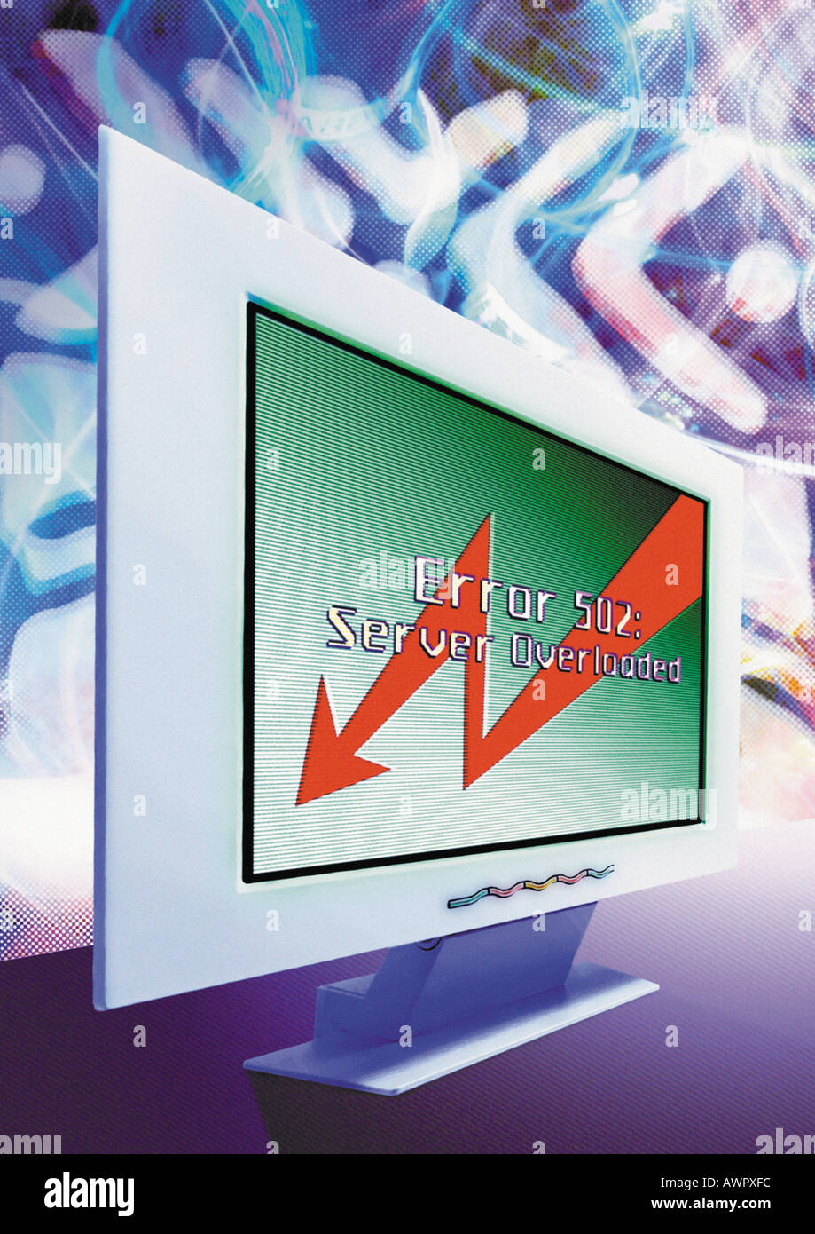 Computer, "Server Overloaded" message on screen, digital composite ...