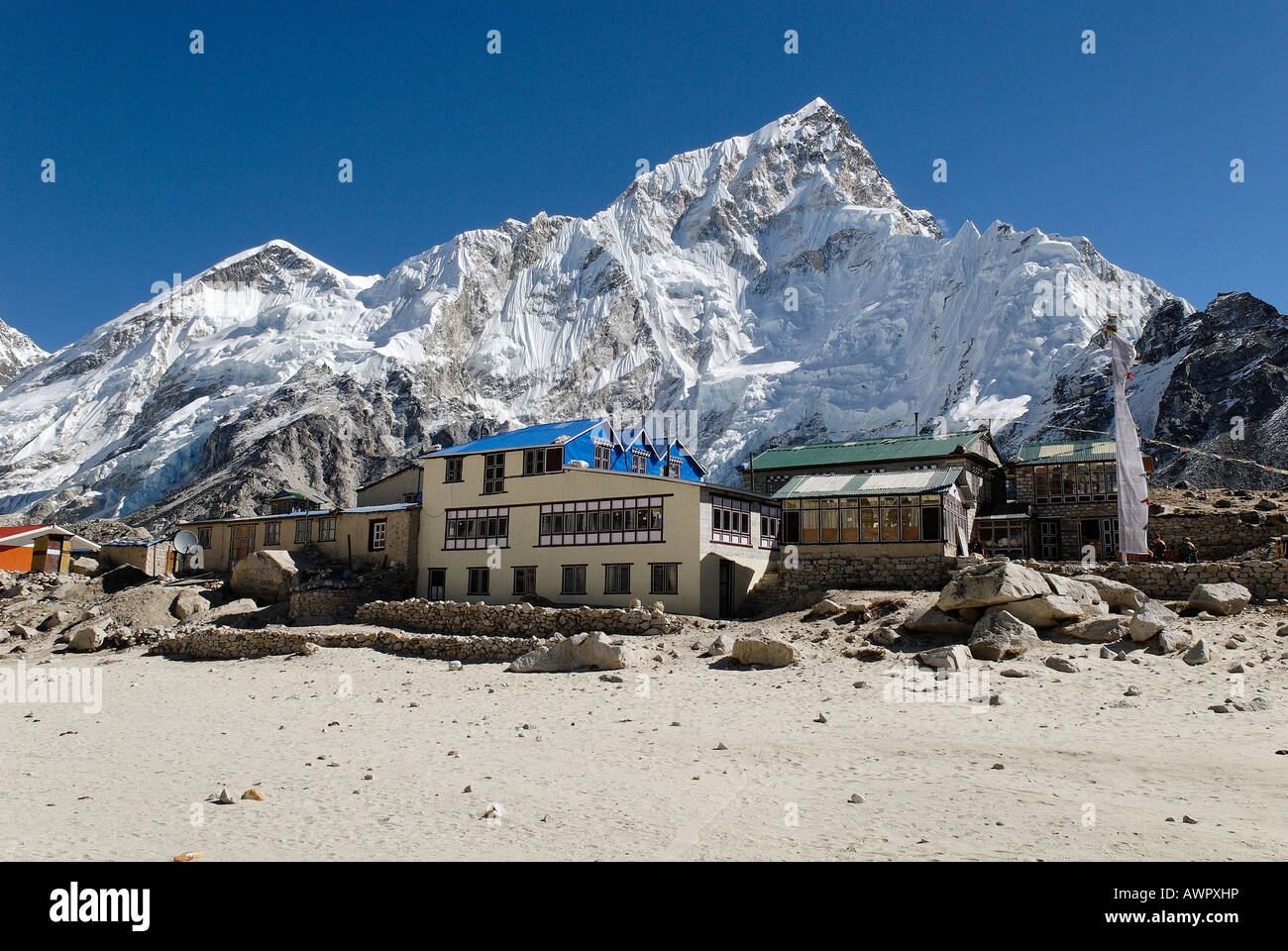 Trekking Lodge at Gorak Shep with Nuptse (7861), Mount Everest Region ...