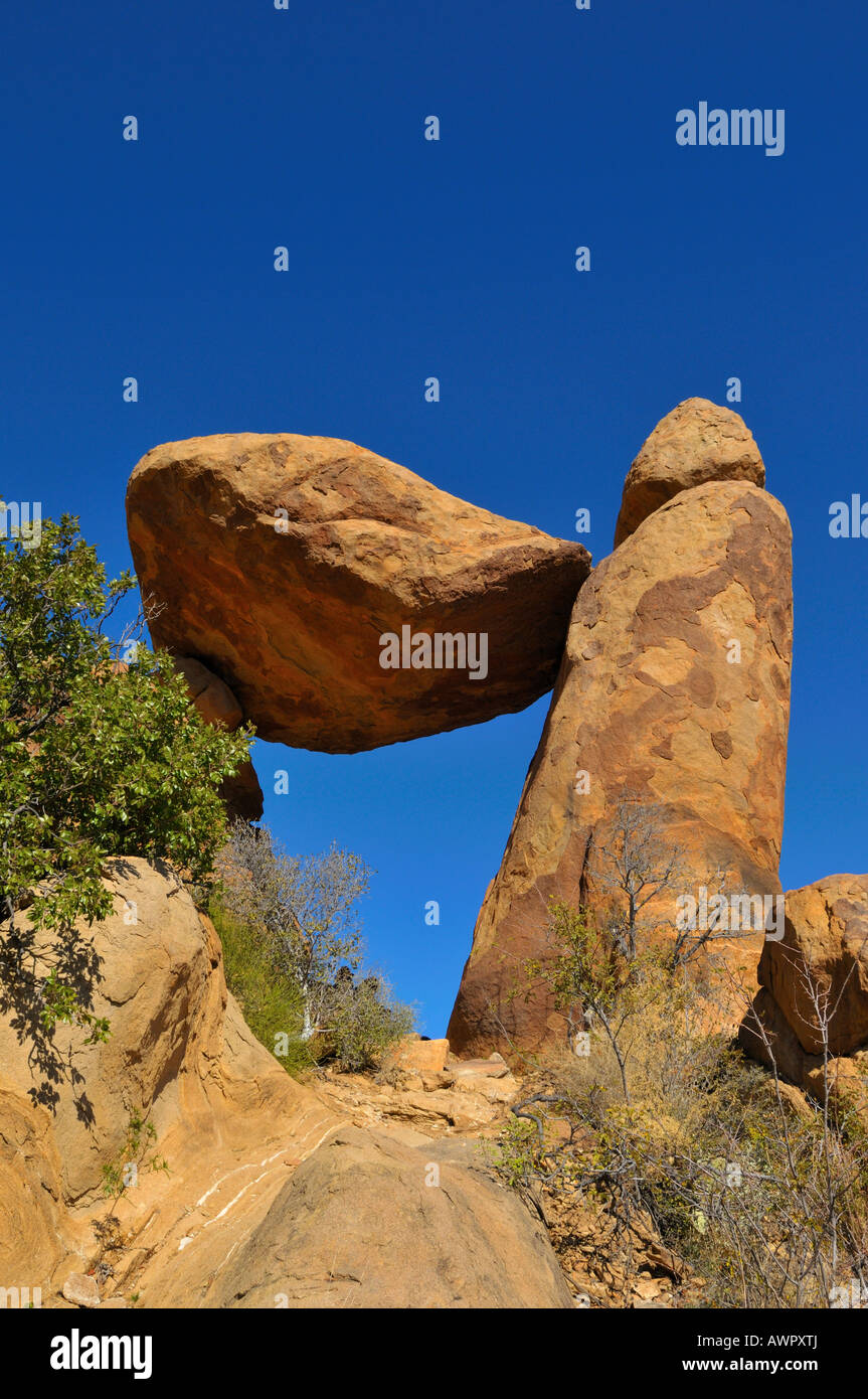 Balanced Rock, a weathered granite outcrop, along the Grapevine trail ...