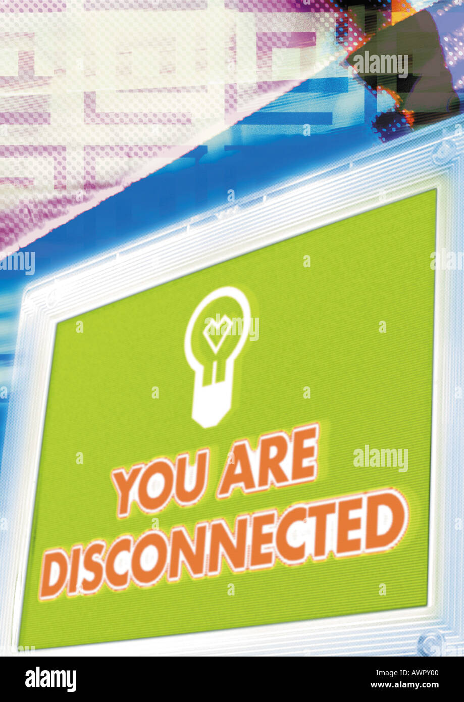 Computer, "You Are Disconnected" message on screen, digital composite ...