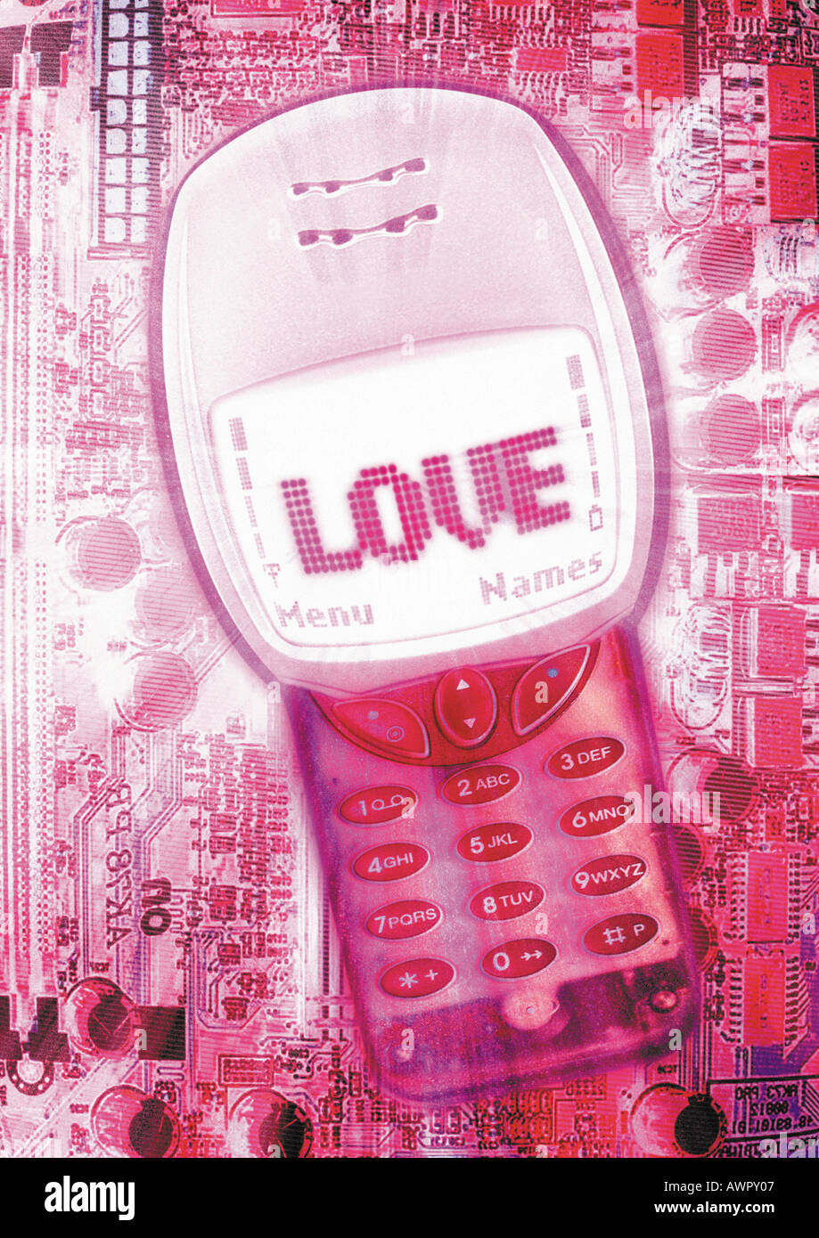 Cell phone, "Love" message on screen, digital composite Stock Photo - Alamy