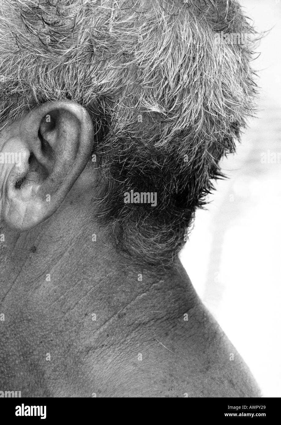 Mature man's head and neck, partial view, side view, b&w Stock Photo ...