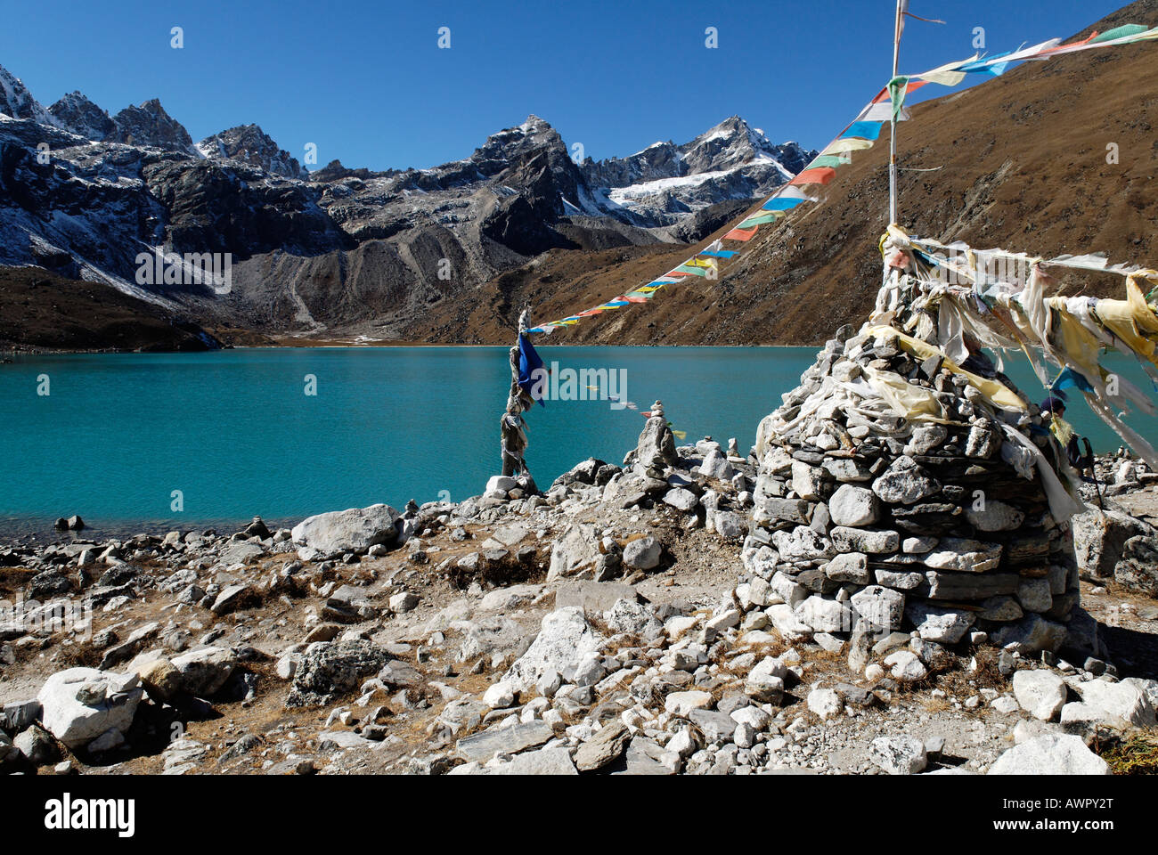 Holy lake Dudh Pokhari near Gokyo, Sagarmatha National Park, Khumbu ...