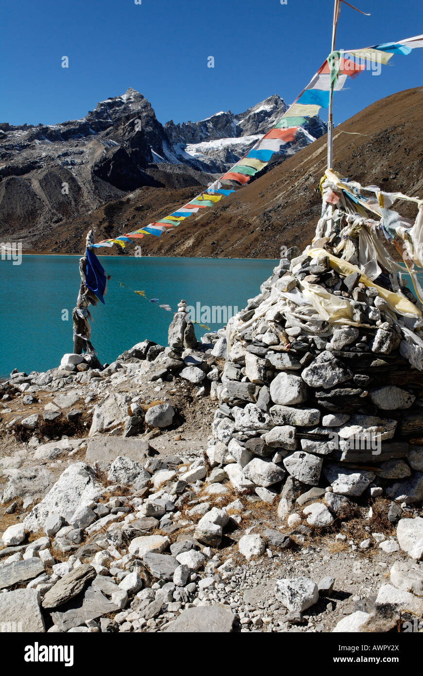 Holy lake Dudh Pokhari near Gokyo, Sagarmatha National Park, Khumbu ...