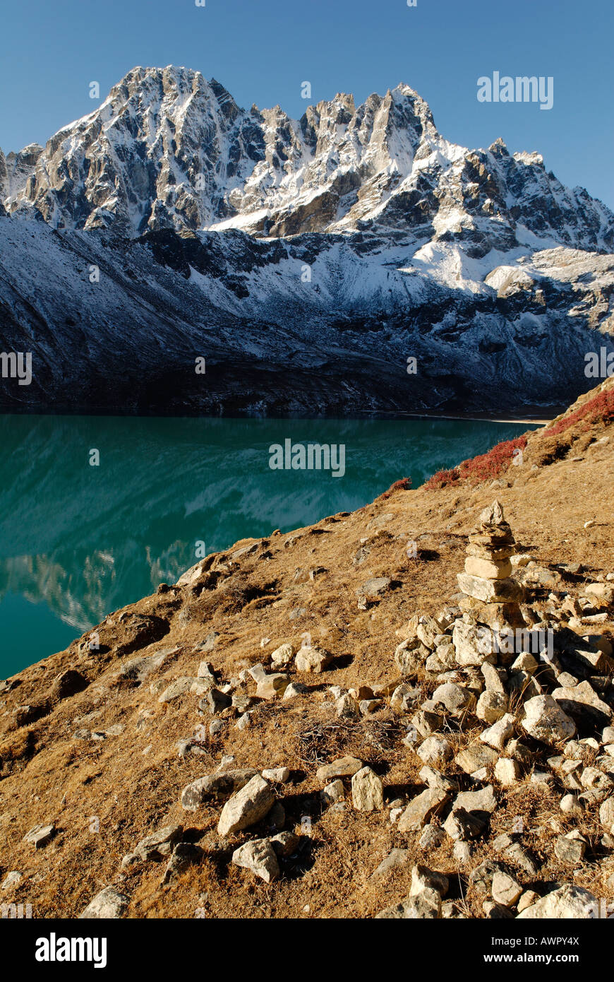 Holy lake Dudh Pokhari near Gokyo and Pharilapche(6017), Sagarmatha ...