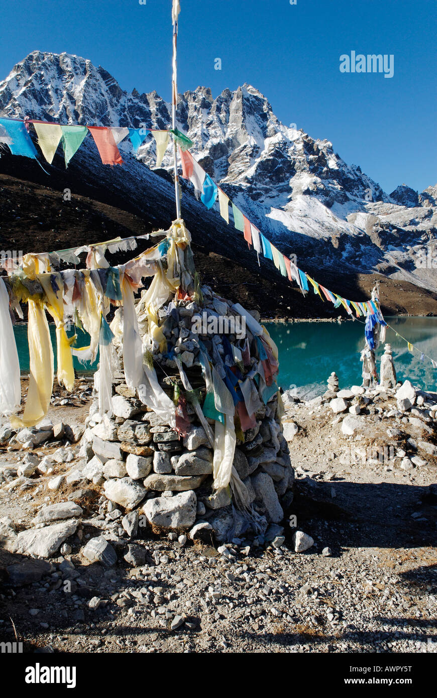 Holy lake Dudh Pokhari near Gokyo and Pharilapche(6017), Sagarmatha ...